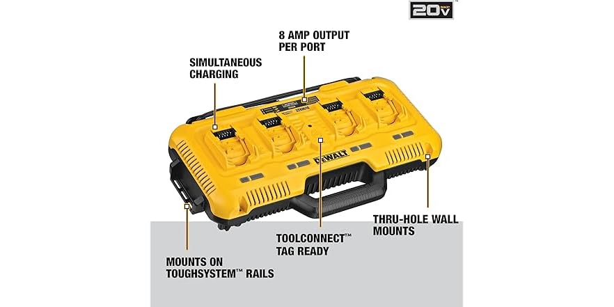 DEWALT DCB104 20V MAX* Rapid Charger, 4-Port