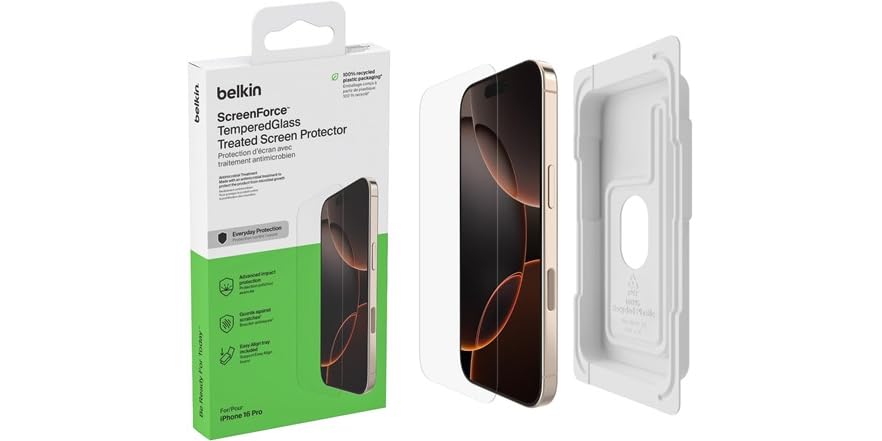 Belkin ScreenForce TemperedGlass Treated Screen Protector for iPhone 16 ...