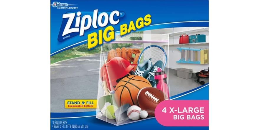 Ziploc Big Bag Double Zipper, XL, 4 Ct