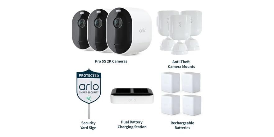 (NEW) (3 Cams) Arlo Pro 5S 2K Indoor/Outdoor Wireless Spotlight ...