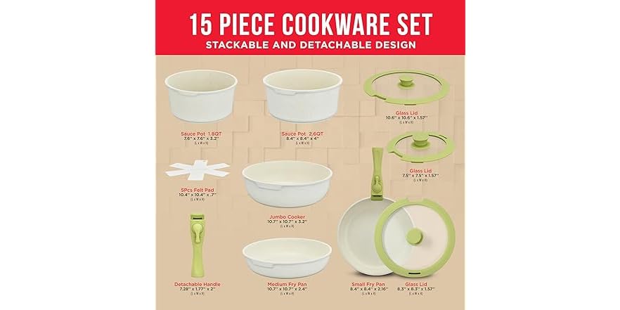 Bakken-Swiss Detachable 15-Piece Cookware