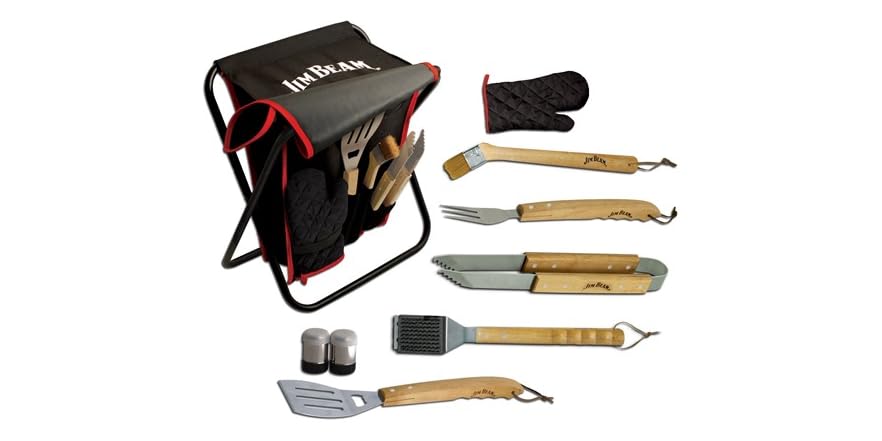 Jim Beam 9-Piece Tailgating Stool with Grill Tools Set