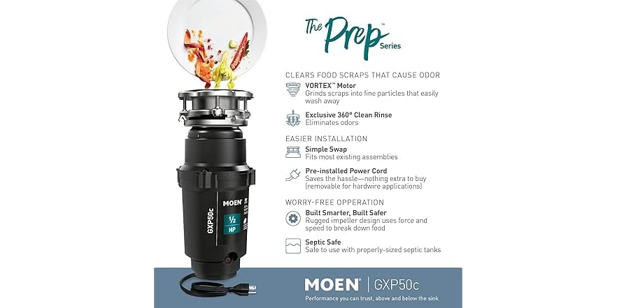Moen Prep Series PRO Continuous Feed Compact Garbage Disposal