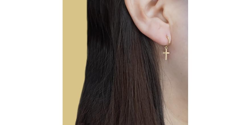 14K Gold Cross Endless Hoop Earring