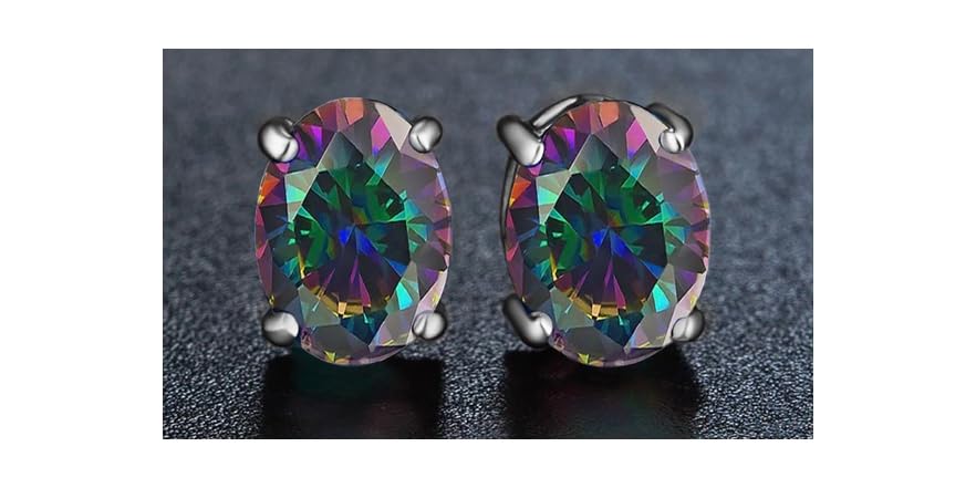 Rainbow Topaz Oval Cut Stud Earrings