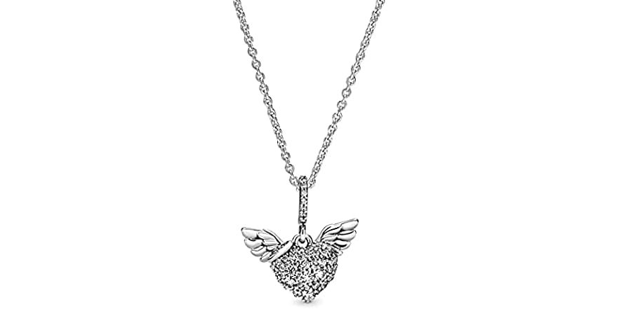 PANDORA Pave Heart Angel Wings Necklace