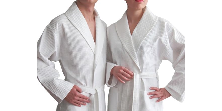 Unisex Waffle Weave Bathrobe-White