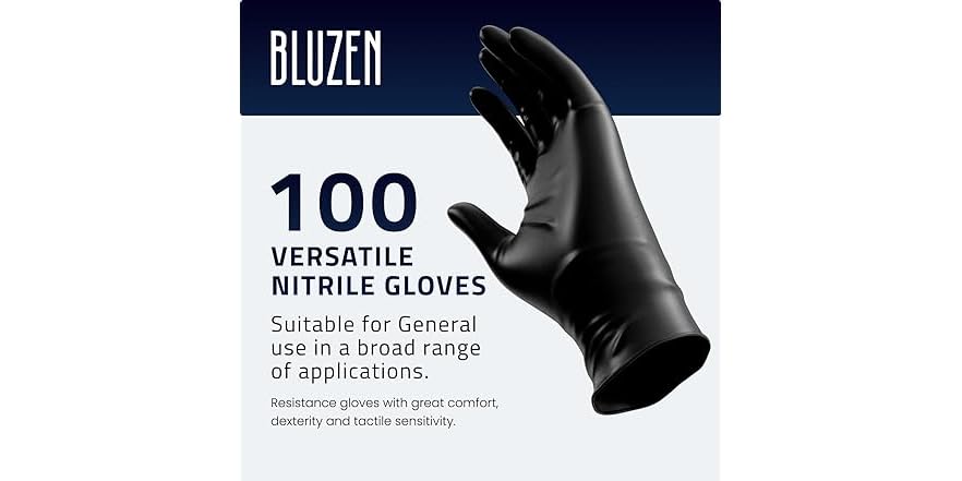 BLUZEN Black Nitrile Gloves, XL