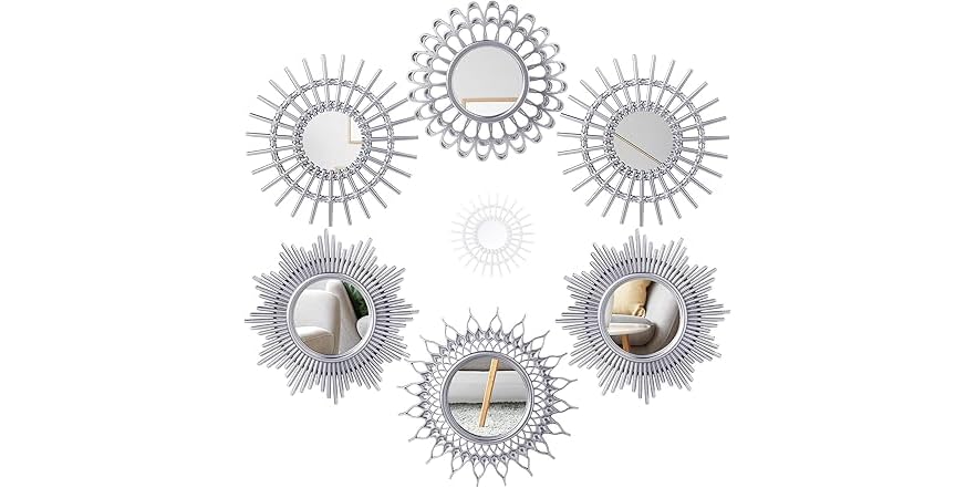 6 Pc Sun Mirrors for Wall Décor