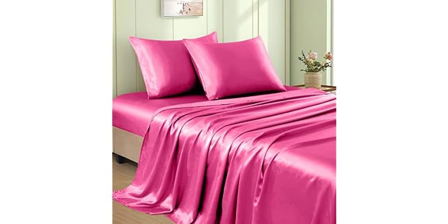 4pcs Hot Pink Satin Sheets
