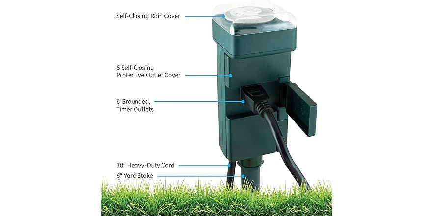 GE 2 Pack Outdoor 6 Outlet Mechanical Stake Timer