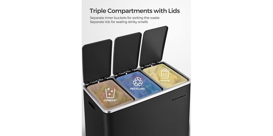 SONGMICS Triple Bin 4.8 Gallon Trash Can (Open Box)