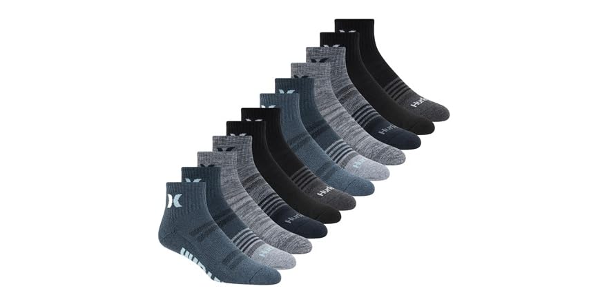 Hurley Men's 12-Pairs Quarter Crew Socks