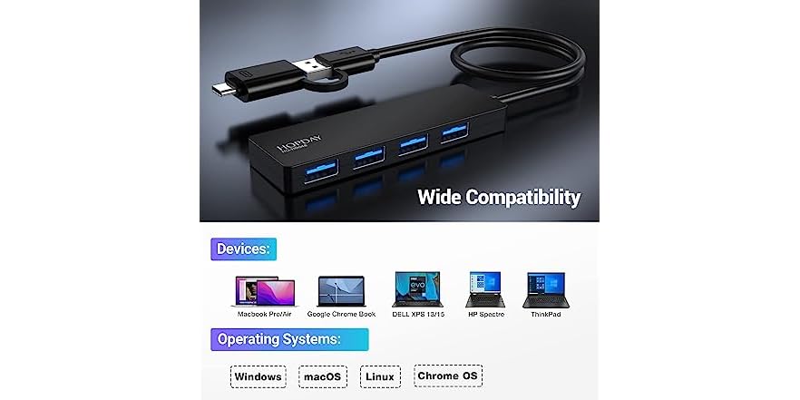 HOPDAY 4-Port USB 3.0 Hub