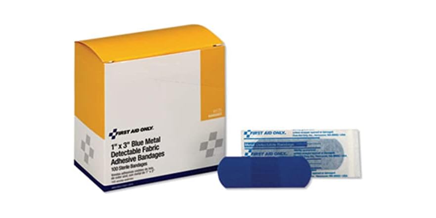 Blue Metal Detectable 1"X3" Fabric Bandages, 100/Box