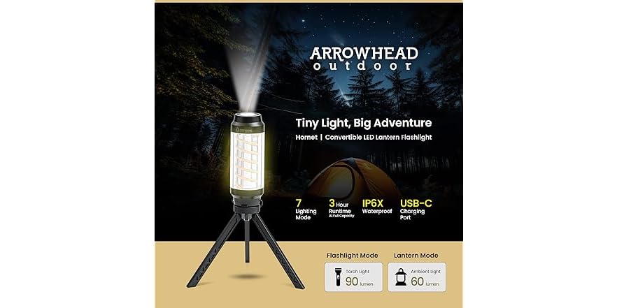 Arrowhead Outdoor Rechargable Stick Flashlight & Lantern