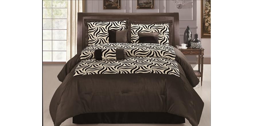 Zebra 7pc Comforter Set - Brown - 2 Sizes