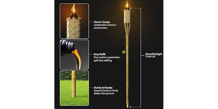 8 Bamboo Torches - 5 Feet Long