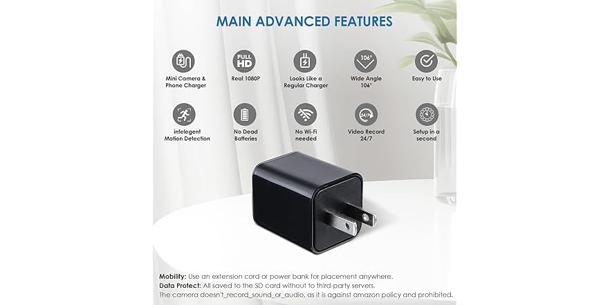 HD 1080P Nanny Cam Wall Outlet Charger