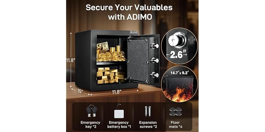 ADIMO Biometric Safe Box 1.6 CuFt. w/ Touchscreen
