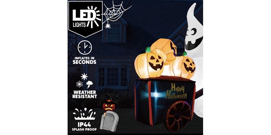 Lexi Home Pumpkin Ghost Cart LED Inflatable