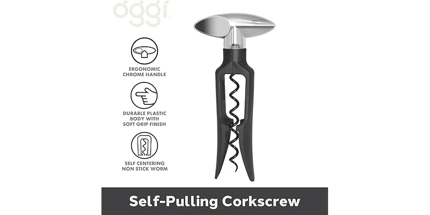 OGGI Wine Bottle Opener, Self Pulling Corkscrew