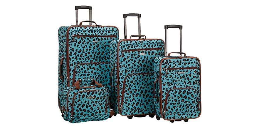 Rockland Jungle Softside Upright Blue Leopard, 4-Piece Set