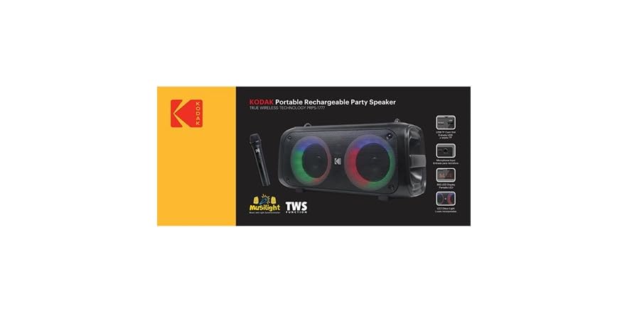 KODAK 4" Double-Woofer Party Speaker w/ Mic