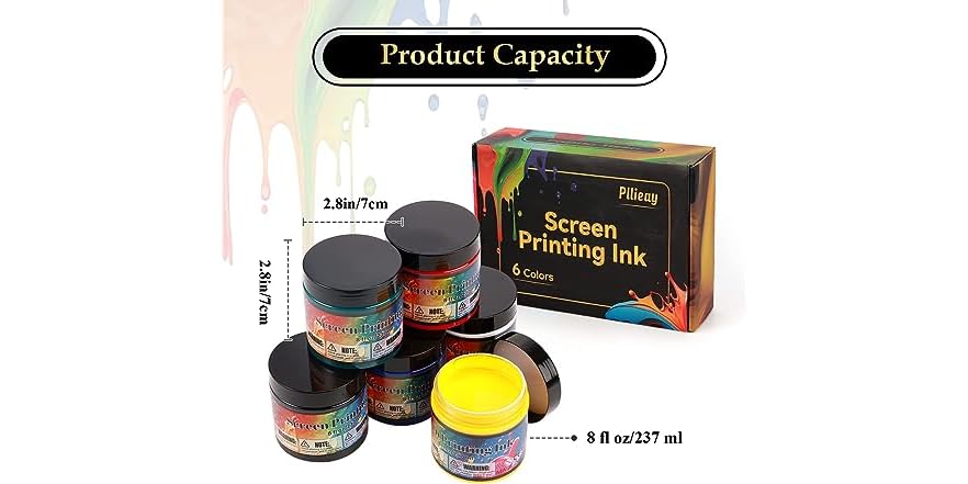 Screen Print Ink, 6 Colors 8 Ounce jars