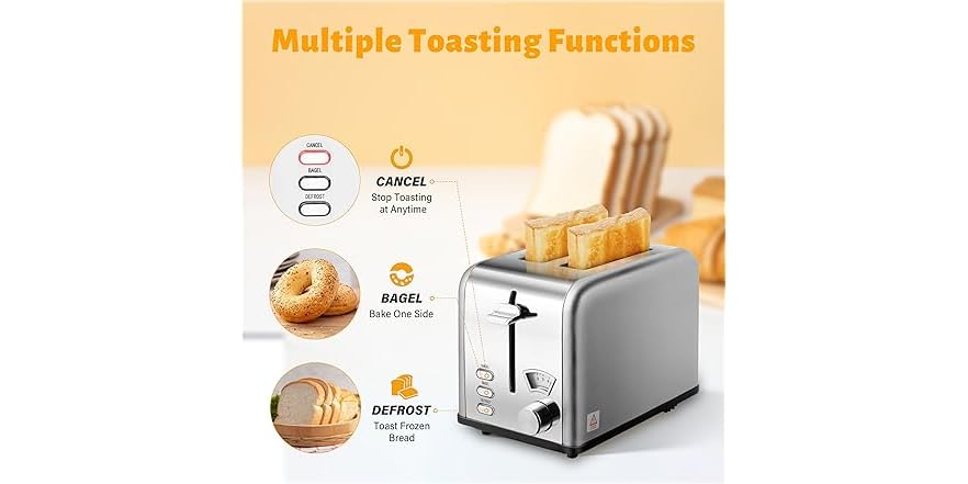 HealSmart 2 Slice Stainless Steel Toaster, Silver