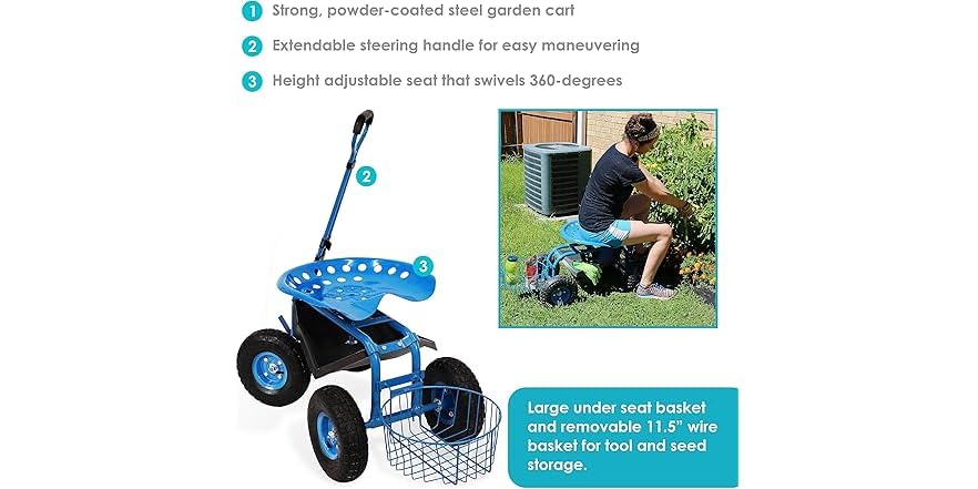 Sunnydaze QH-RCP042-BL Blue Rolling Garden Cart