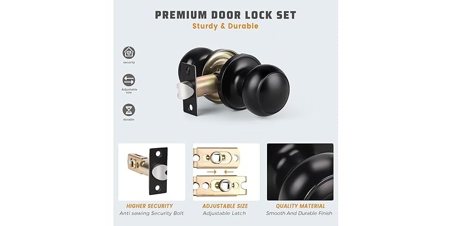 5 Pack Matte Black Passage Door Knobs