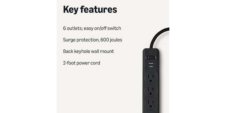 (2 PACK) AmazonBasics 6-Outlet 2FT Surge Protector Power Strip