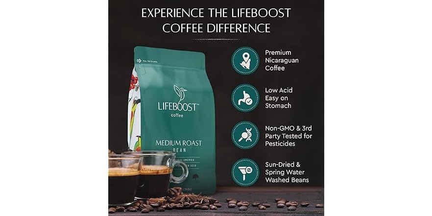Lifeboost Organic Coffee Beans Medium Roast
