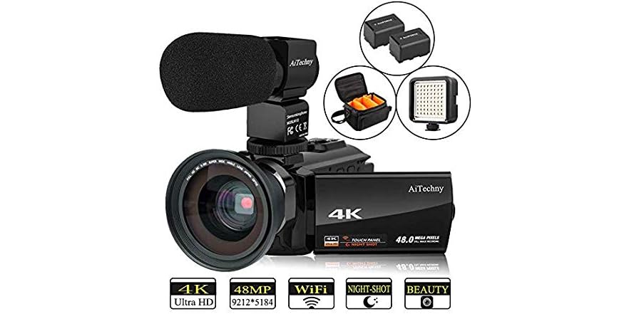 Video Camera 4K Camcorder AiTechny HD Digital WiFi Vlogging Camera