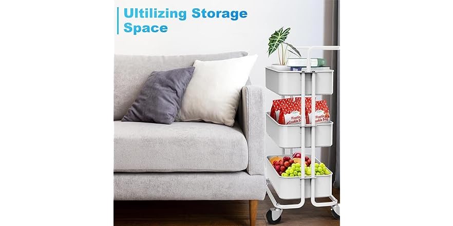 Homchwell 3 Tier Metal Utility Rolling Cart (Open Box)