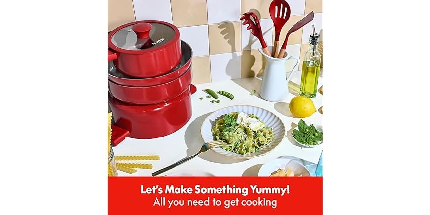 BELLA 12-Piece Cookware Set, Silicone Utensils