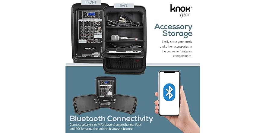 (NEW) Knox Gear Dual 8” 300 Watt Speakers & Mixer w/Tripod Stands
