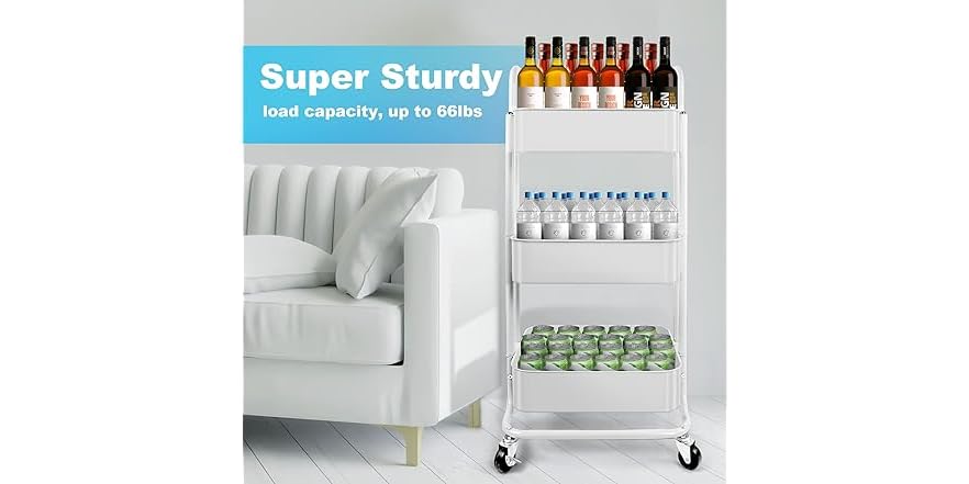 Homchwell 3 Tier Metal Utility Rolling Cart (Open Box)