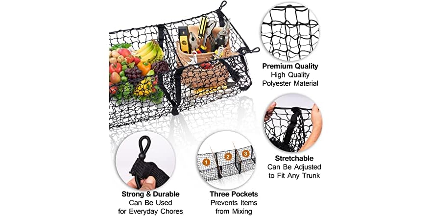 Zone Tech Three Pocket Mesh Trunk Cargo Net