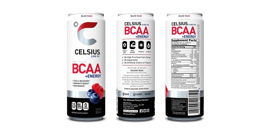 (12 Pack) Celsius BCAA Sparkling Hydration Drink Sparkling Blue Razzberry