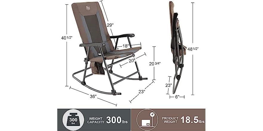 Timber Ridge Foldable Padded Rocking Chair (Brown)