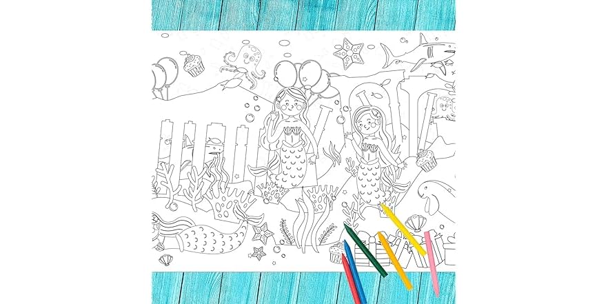 Creative Crayons Mermaid Coloring Tablecloth 36" x 72"