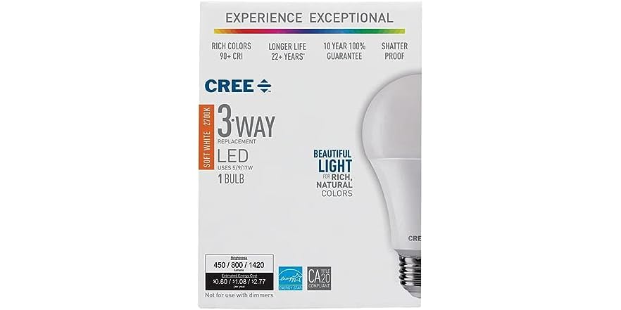 (6PK) Cree 3-Way 40/60/100W A21 Replacement LED (2700K)