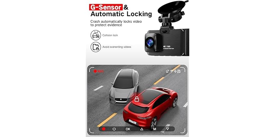 LECTRUS Dash Cam Front and Rear 3 Channel