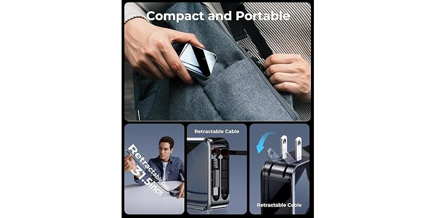 AREDAN GaN Fast 62W Retractable Wall Charger