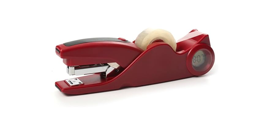 Red Stapler with Clock and Tape
