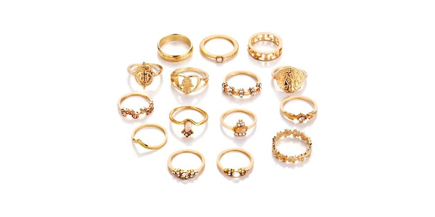 18K Gold Plated 15PC Assorted Ring Set