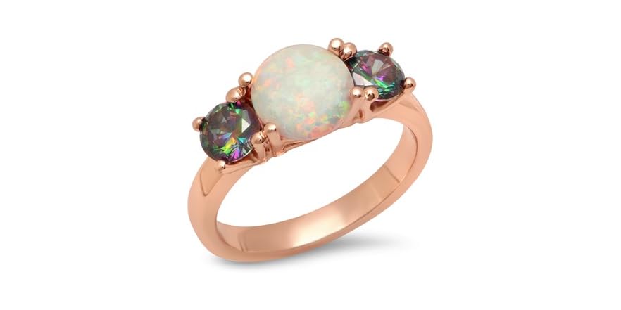 18K RGP Brass Sm Diamond and Opal Ring