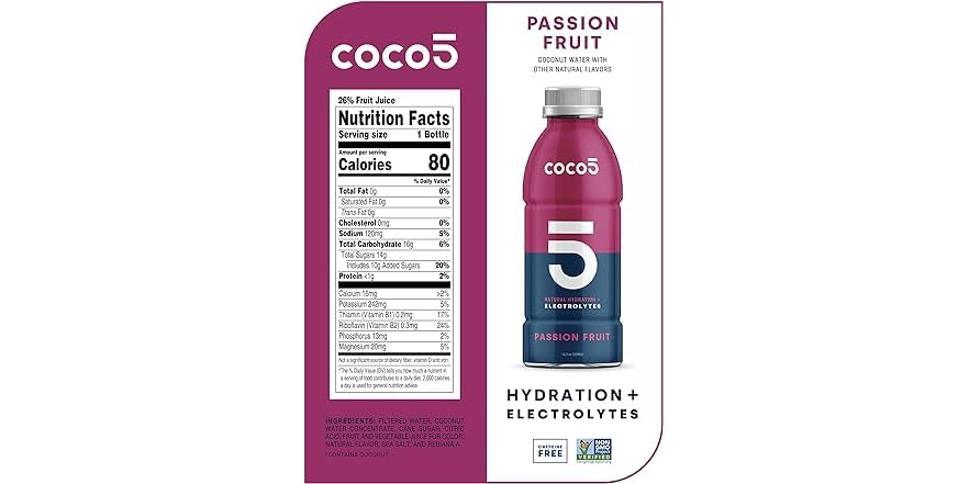 (12 Pack) Coco5 Clean Sports Hydration Passion Fruit Flavor